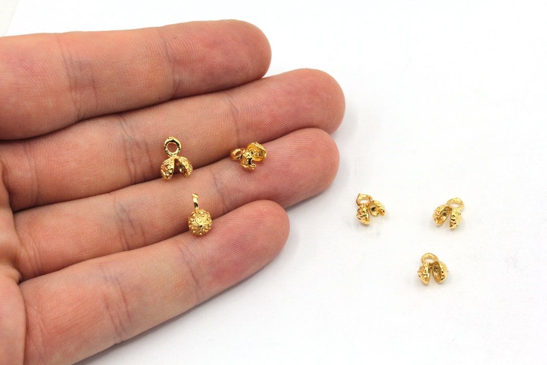 24k Shiny Gold Plated Crimp Ends, Clam Shell Bead Tips, Cord Ends, Ball ...