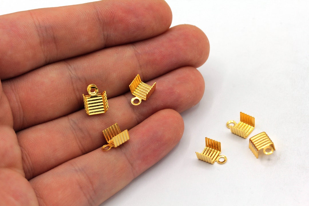 10 Pcs 7x9mm 24k Shiny Crimp End Caps, Crimp Ends, Gold Cord End Caps ...