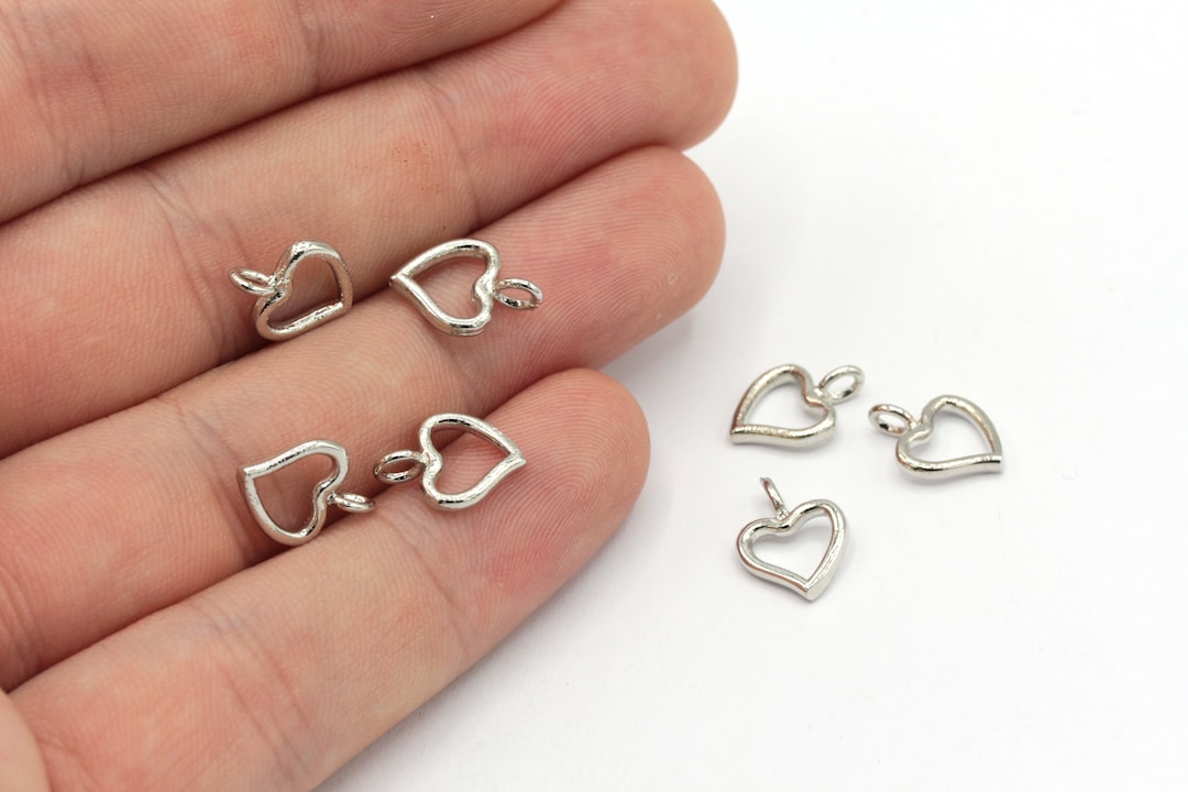 9x12mm Rhodium Plated Mini Heart Charm, Tiny Heart Charm, Rhodium Heart ...