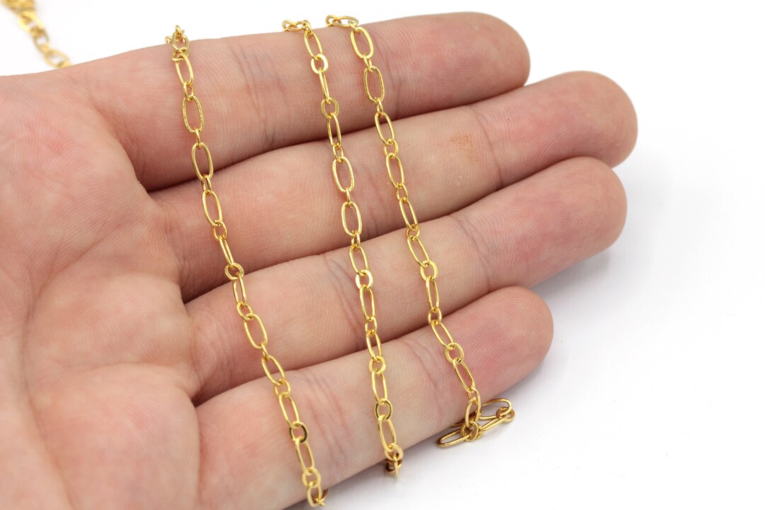 5x9mm 24k Shiny Gold Plated Oval Round Link Chain, Oval Link Chain ...
