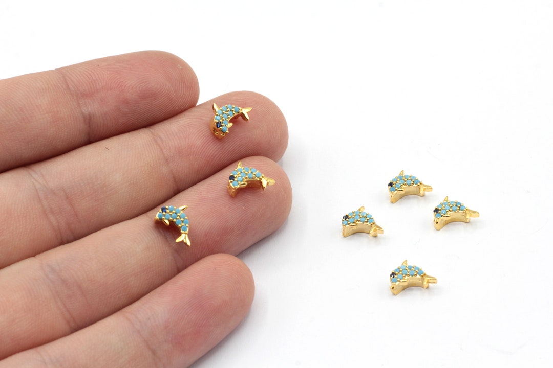 6x8mm 24k Shiny Gold Plated Dolphin Beads, Tiny Dolphin Bracelet Beads ...
