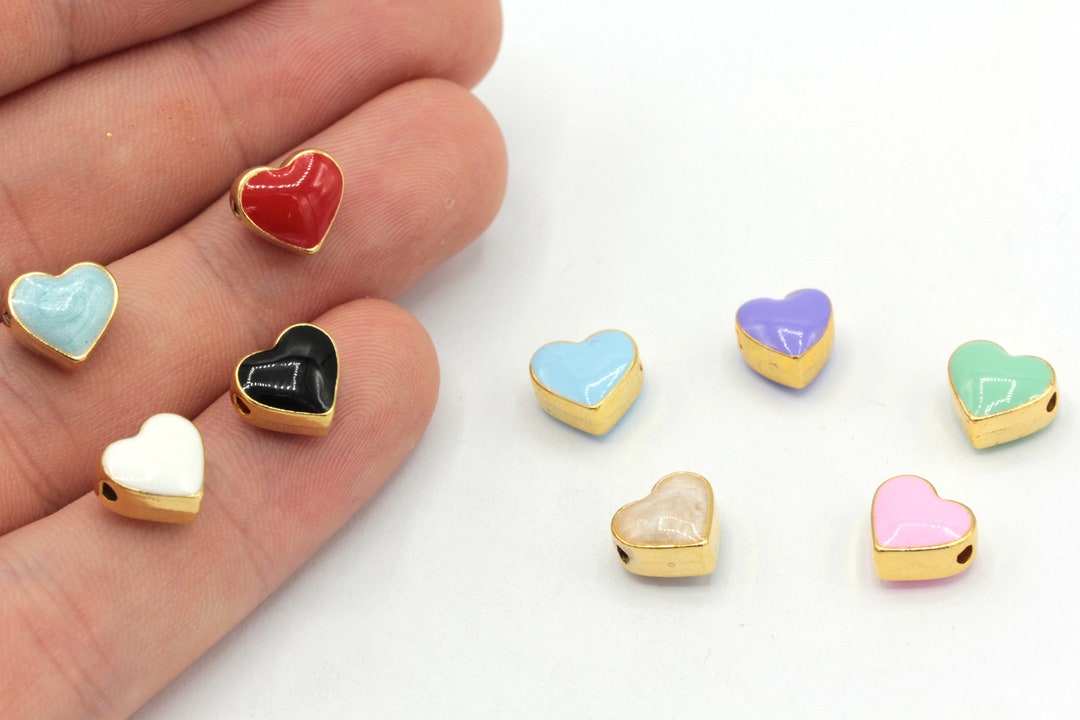 9mm 24k Shiny Gold Plated Enamel Heart Beads, Heart Bracelet Beads ...