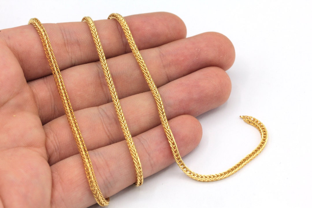 4mm 24k Shiny Gold Plated Snake Chain, Herringbone Chain, Wheat Chain ...