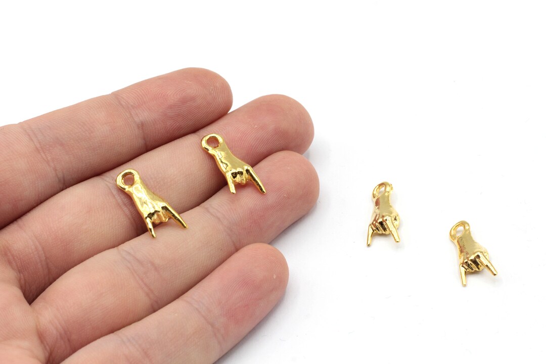 8x18mm 24k Shiny Gold Plated Rock N Roll Hand Charm, Hand Pendant, Rock ...