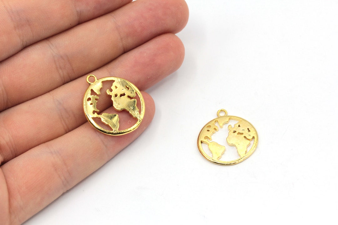 21x24mm 24k Shiny Gold Plated World Charm, World Traveller Charm, Eart ...
