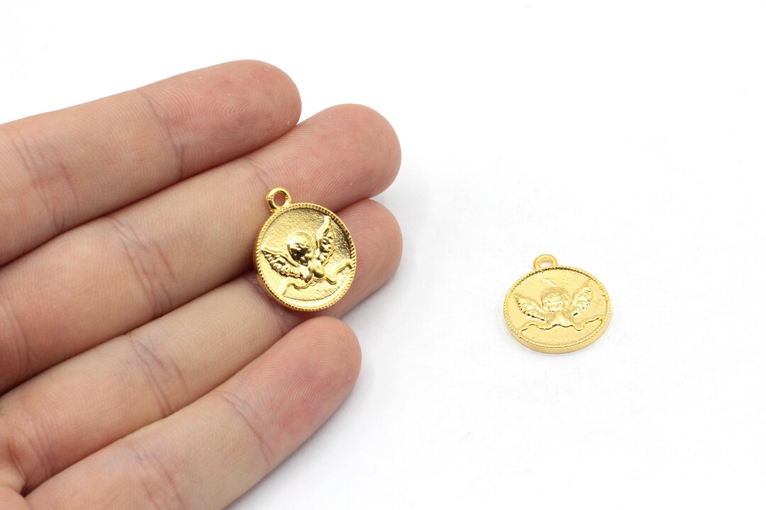 17x20mm 24k Shiny Gold Plated Baby Angel Charm, Gold Angel Pendant ...