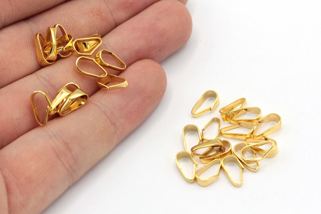 10 Pcs 5x9mm 24k Shiny Gold Pendant Bail, Gold Pinch Bails, Charm Bail ...