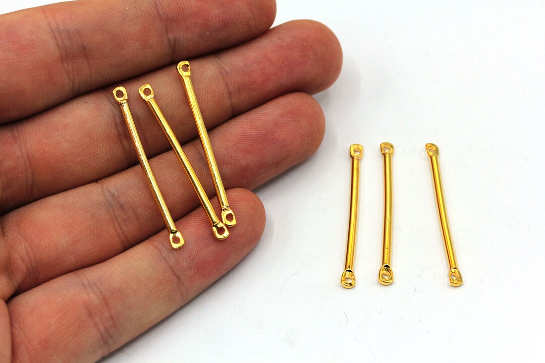 2x30mm 24k Shiny Gold Stick Bar Charm, Gold Bar Connector, 2 Holes Bar ...
