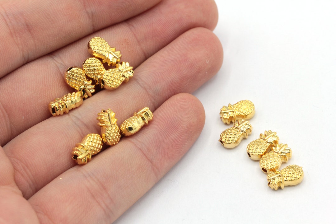 8x12mm 24k Shiny Gold Plated Pineapple Beads, Fruit Beads, Pineapple ...