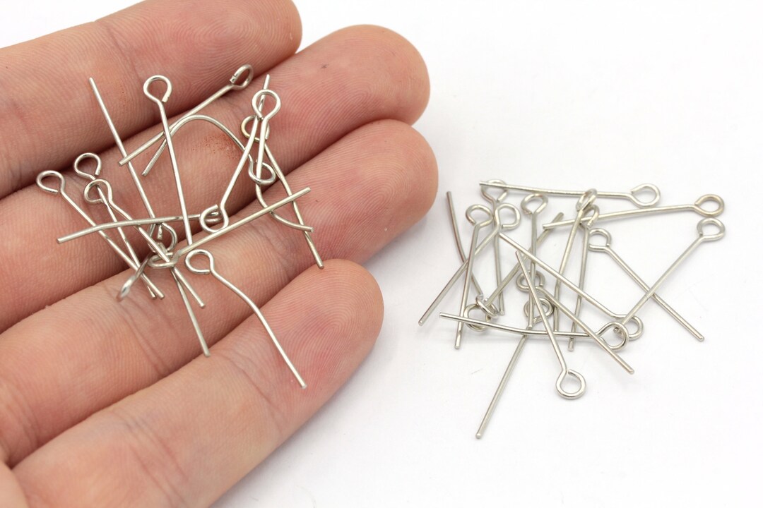 100 Pcs 23 Ga 25mm Silver Plated Eye Pin, Silver Plated Eye Pin, Eye ...