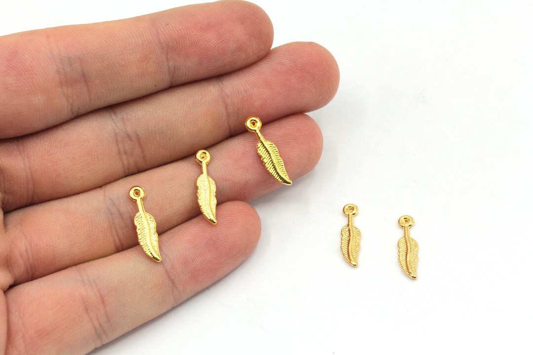 4x17mm 24k Shiny Gold Plated Mini Leaf Charm, Leaves Charm, Gold Leaf ...