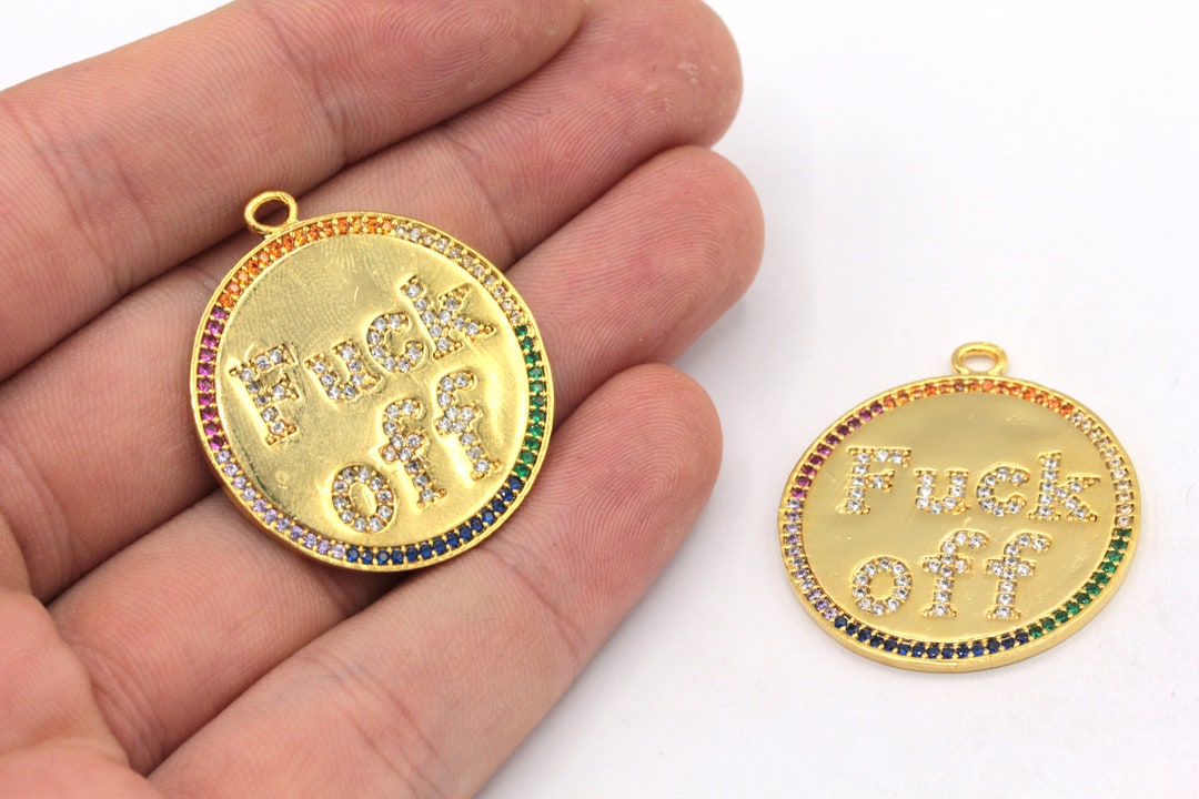 23x27mm 24k Shiny Gold Plated Fuck off Word Charm, CZ Micro Pave Fuck ...