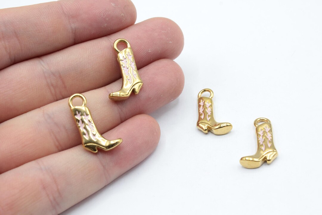 18K Gold Stainless Steel Enamel Cowgirl Boot Pendant, Western Boot ...