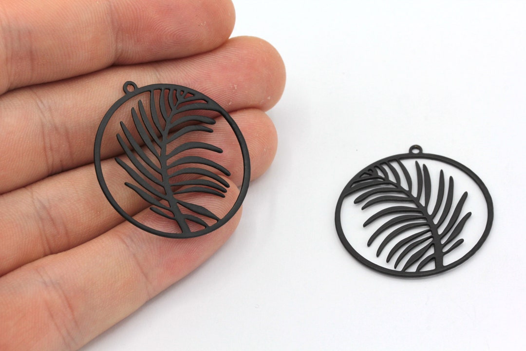 30x32mm Black Leaf Charm, Leaves Charm, Black Flower Charm, Round Leaf ...