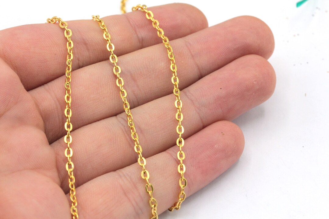 2x3mm 24k Shiny Gold Plated Tiny Cable Chain, Gold Oval Link Chain ...