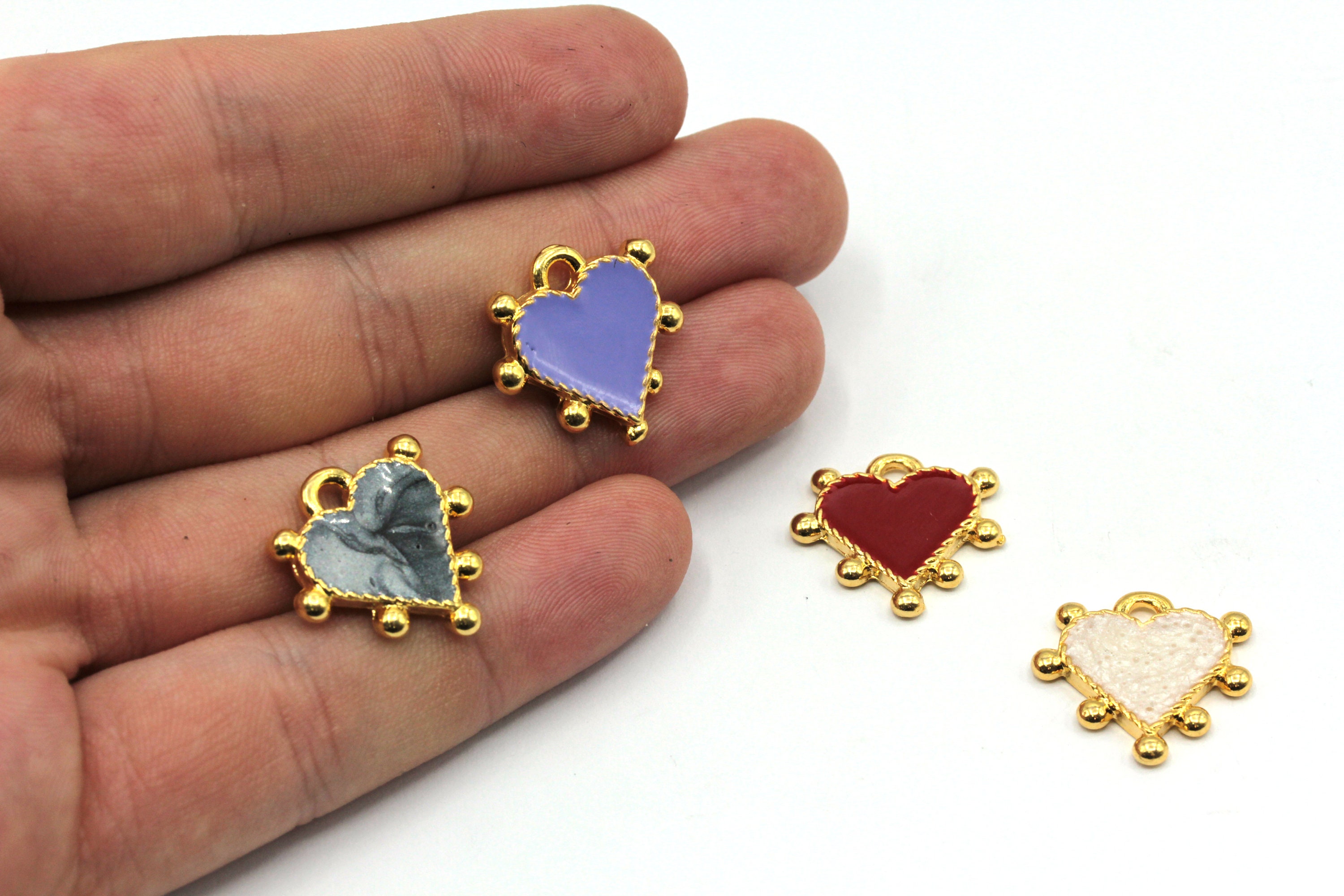 19mm 24k Shiny Gold Plated Heart Charm, Enamel Heart Charm, Gold Heart ...