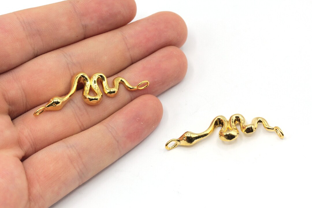 14x47mm 24k Shiny Gold Plated Snake Bracelet Charm, Gold Snake ...