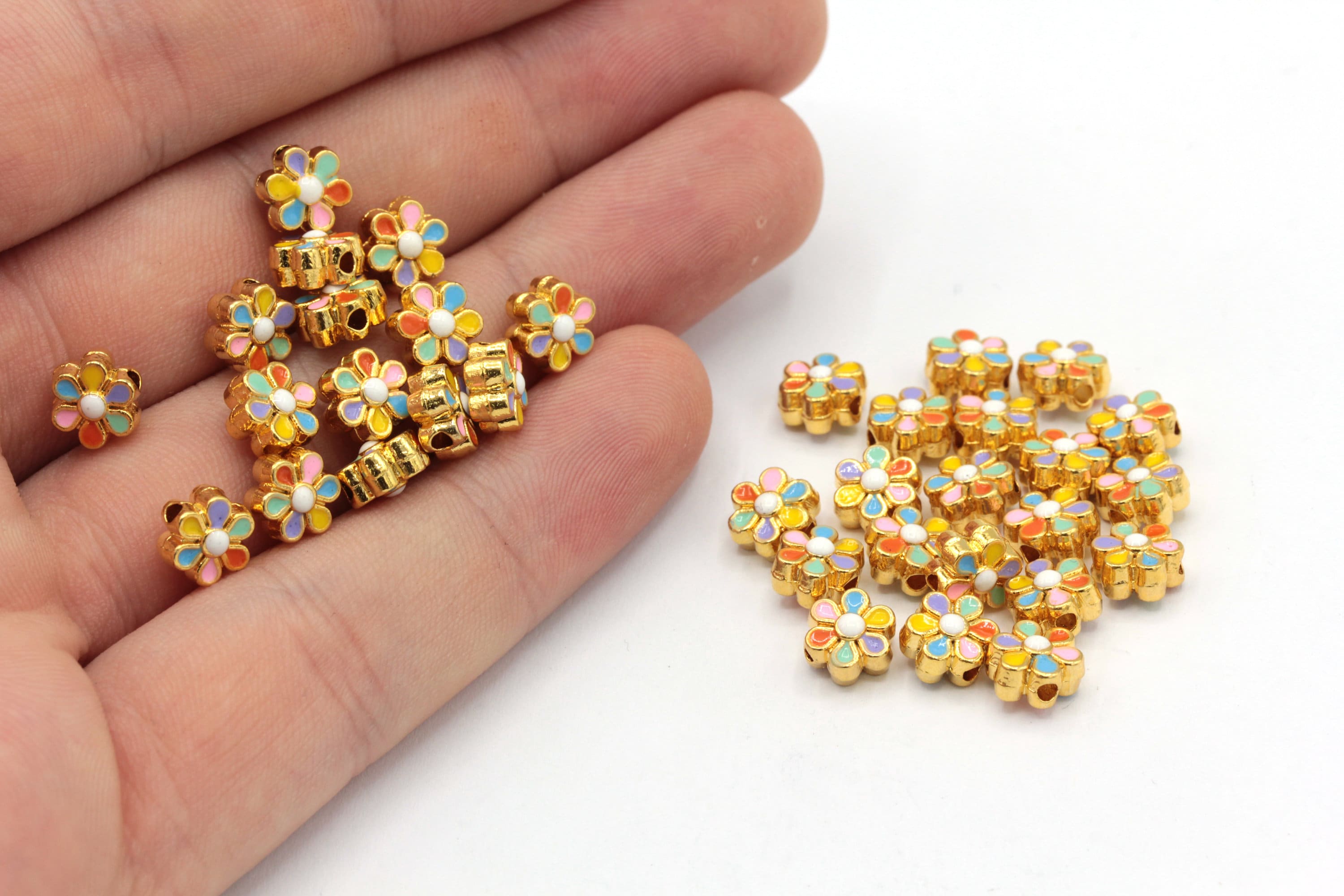 7mm 24k Shiny Gold Colorful Daisy Beads, Daisy Bracelet Beads, Daisy ...
