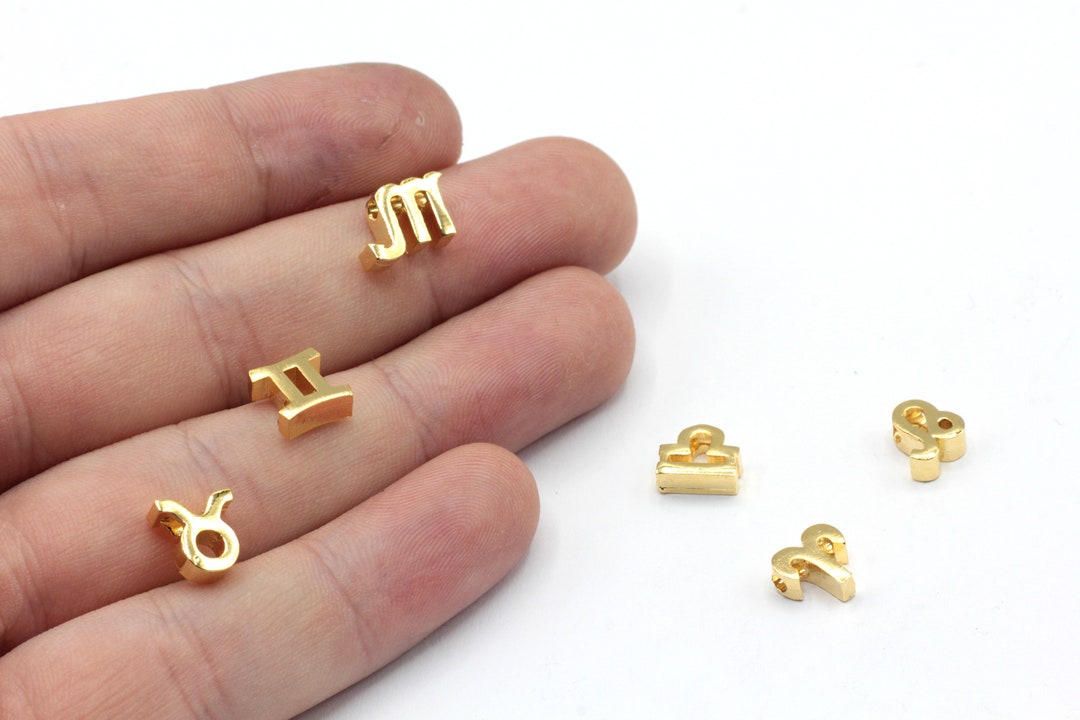 8mm 24k Shiny Gold Plated Tiny Zodiac Beads, Horoscope Beads, Zodiac ...