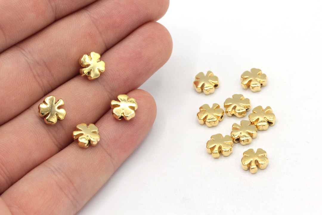 8mm 24k Shiny Gold Plated Clover Beads, Four Leaf Beads, Clover Spacer ...