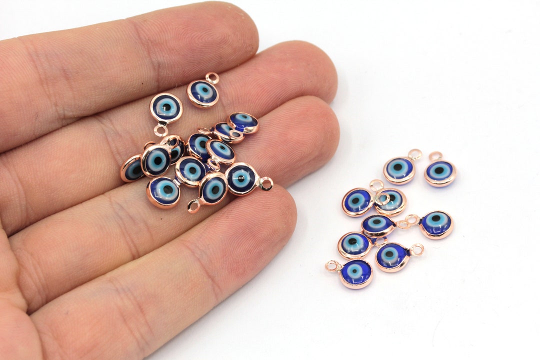 5 Pcs 6x10mm Rose Gold Mini Evil Eye Charm, Glass Evil Eye Charm, Tiny ...