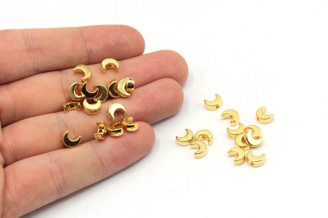 5x7mm 24k Shiny Gold Plated Mini Moon Beads, Tiny Moon Beads, Moon ...