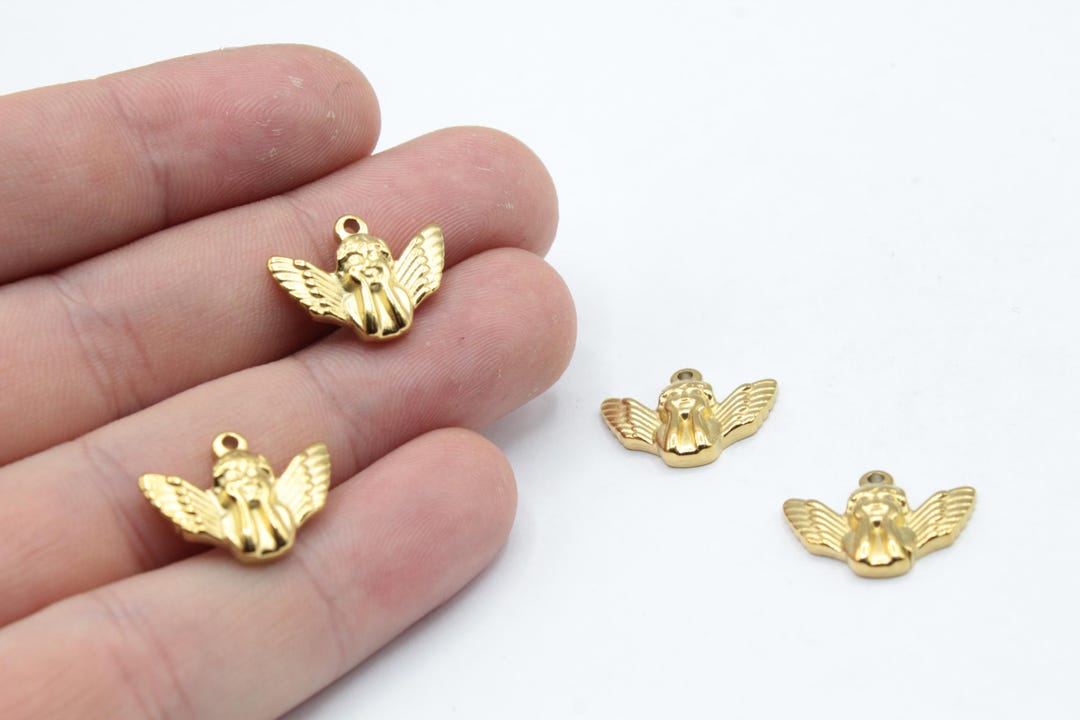 18K Gold Stainless Steel Baby Angel Charm, Angel With Wings Charm ...