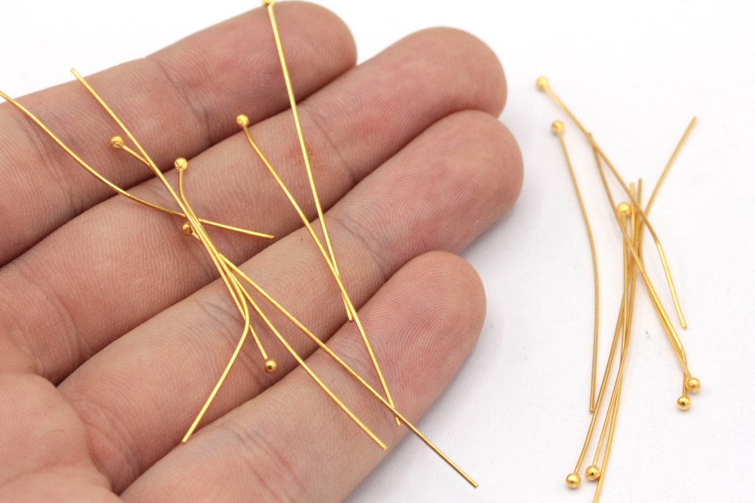 50 Pcs 23 Ga 50mm 24k Shiny Gold Plated Ball Head Pin, Gold Ball Head ...