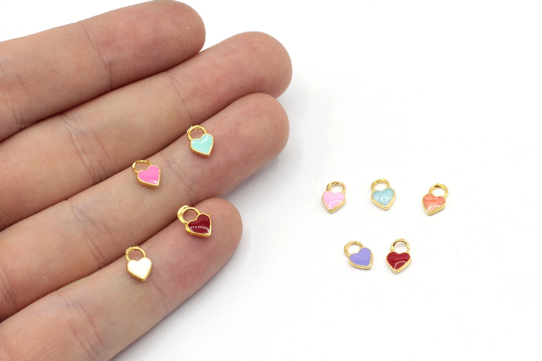 10 Pcs 5x8mm 24k Shiny Gold Plated Mini Heart Charm, Heart Bracelet ...