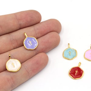 14x18mm 24k Shiny Gold Plated Mini Cross Charm, Enamel Cross Charm ...