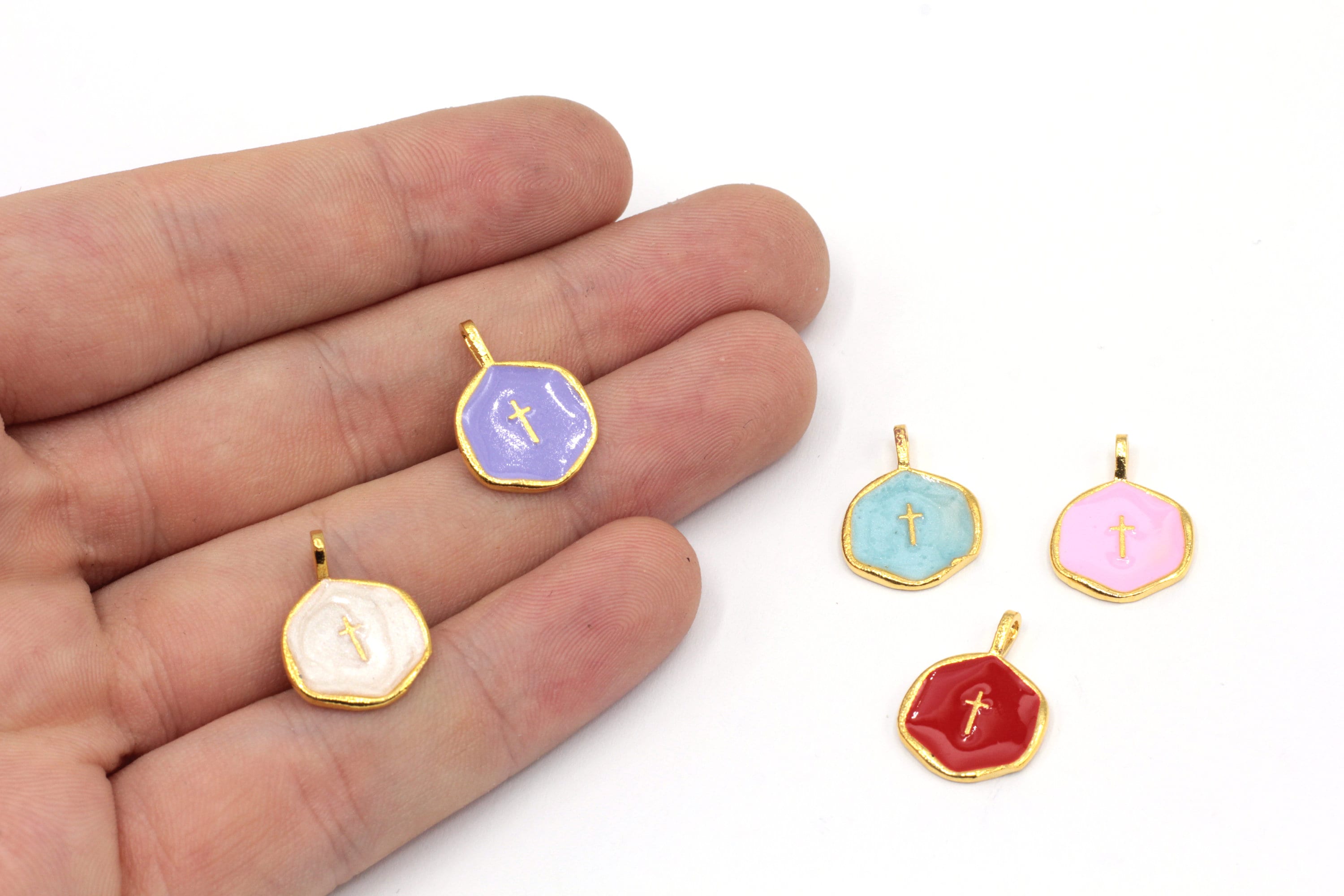 14x18mm 24k Shiny Gold Plated Mini Cross Charm, Enamel Cross Charm ...