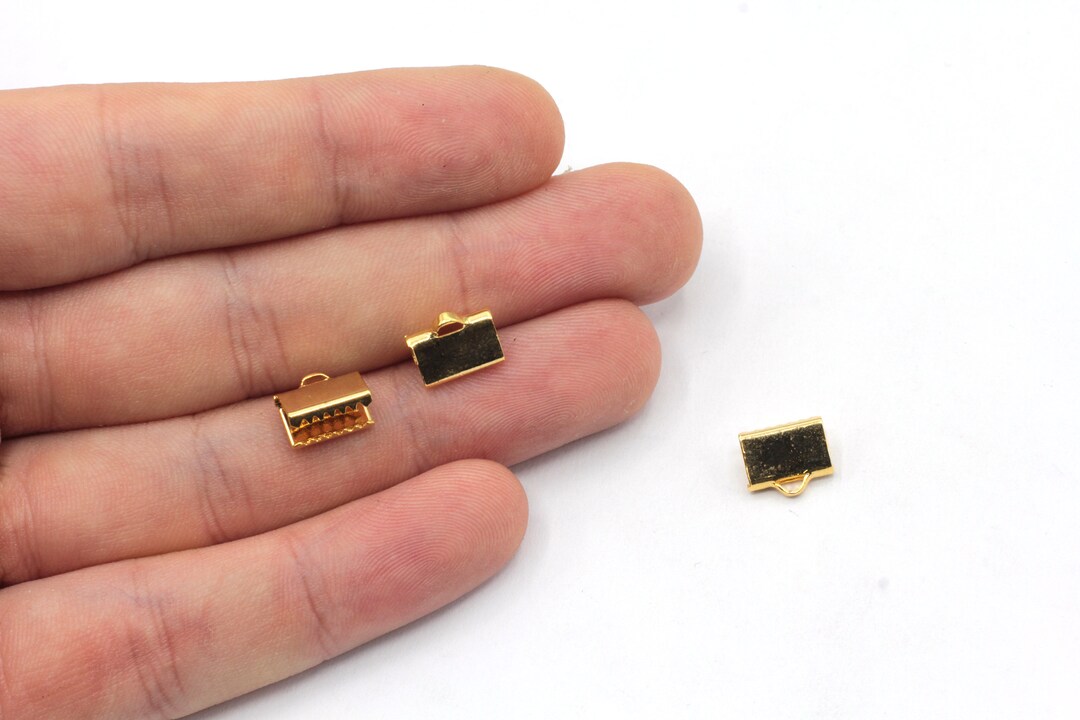 10mm 24k Shiny Gold Plated Ribbon Clasps, Crimp End Caps, Ribbon Claws ...