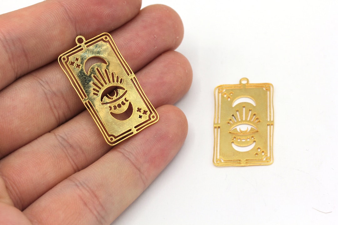 18x33mm 24k Shiny Gold Evil Eye Card Charm, Tarot Card Pendant, Gold ...