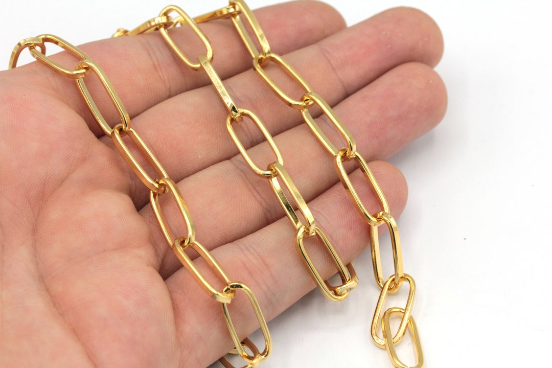 6.5x16mm 24k Shiny Gold Paperclip Chain, Paperclip Link Chain, Cable ...