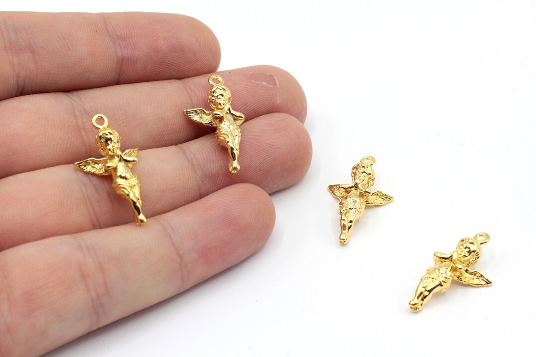 13x14mm 24k Shiny Gold Plated Mini Baby Angel Charm, 3D Baby Angel ...