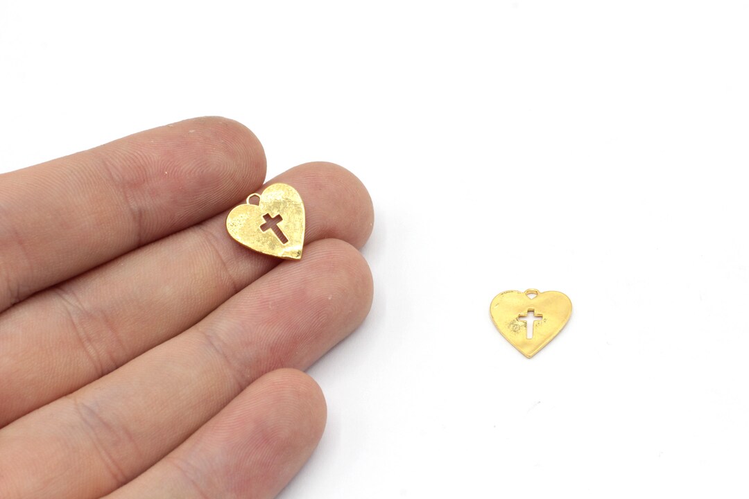 12x12mm 24k Shiny Gold Plated Heart Cross Charm, Cross Bracelet Charm ...