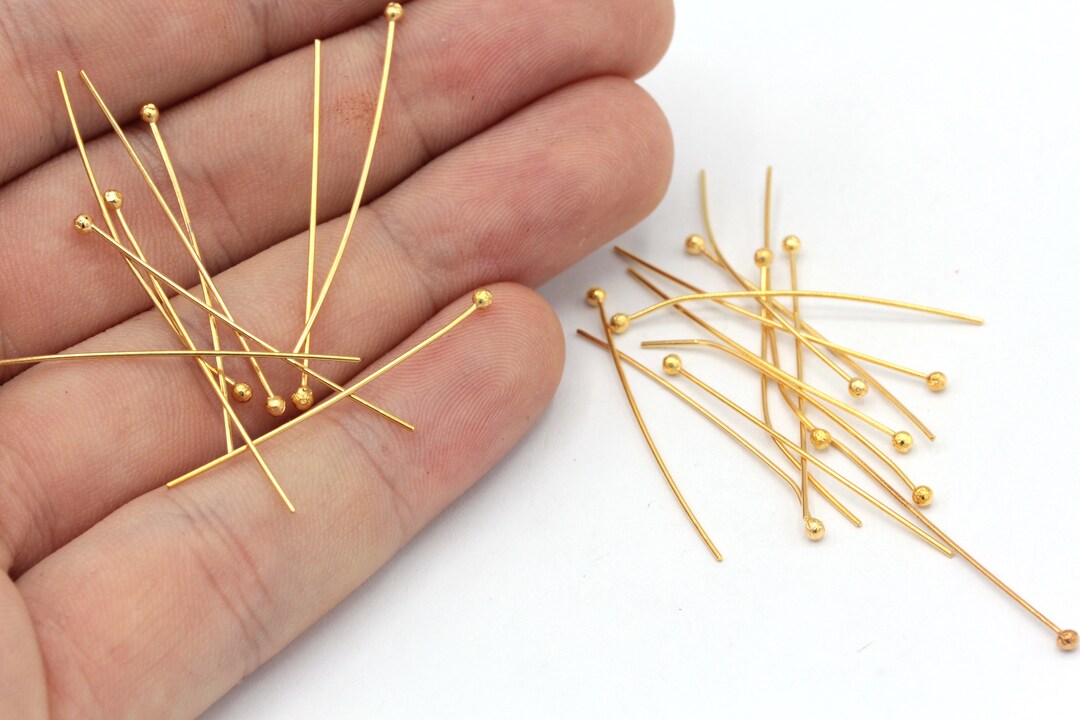 50 Pcs 23 Ga 35mm 24k Shiny Gold Plated Ball Head Pin, Gold Ball Head ...