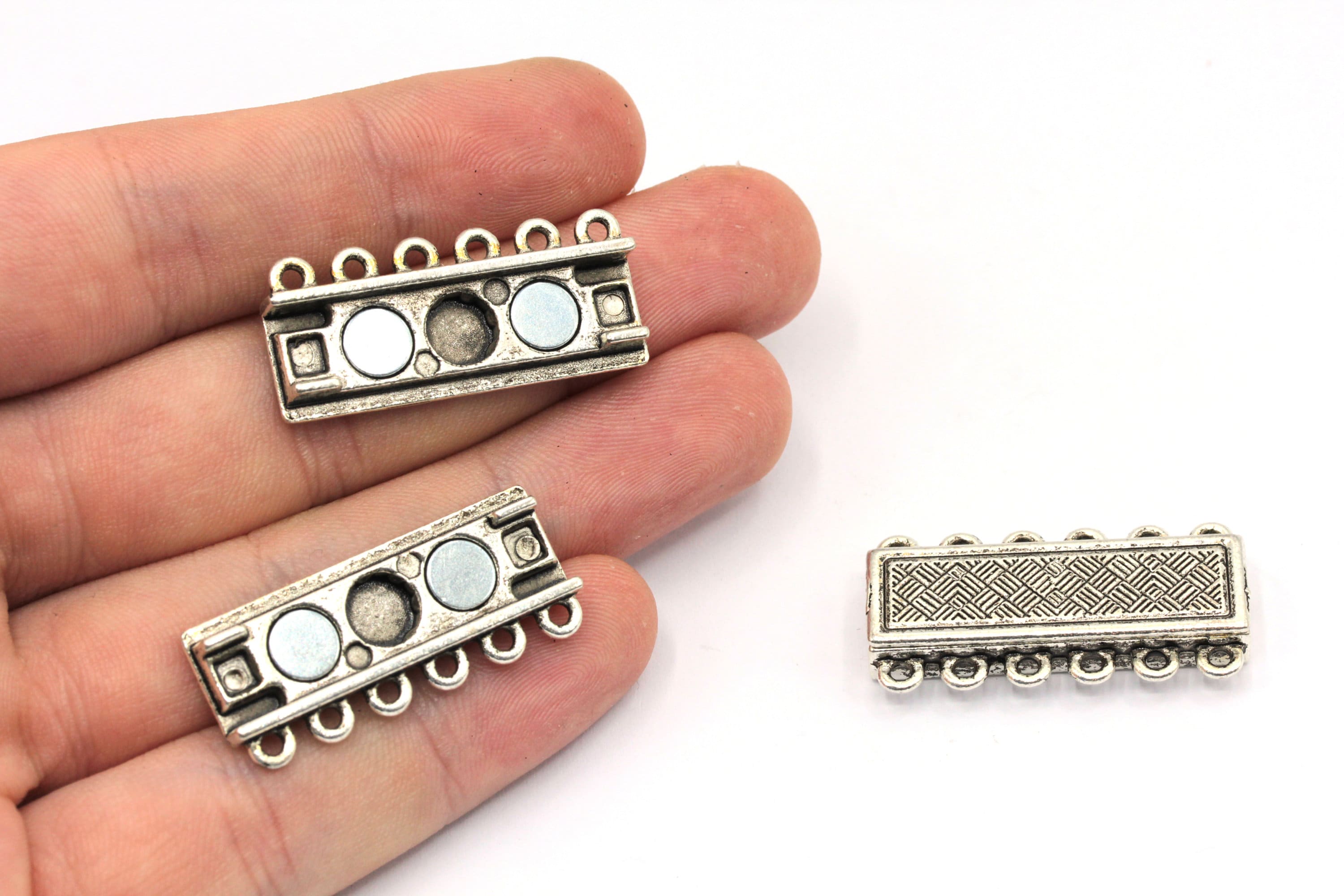 16x33mm Antique Silver 6 Loops Magnetic Clasps, Multi Strand Clasps ...