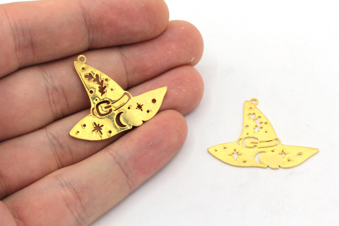 25x32mm 24k Shiny Gold Witch Hat Charm, Halloween Jewelry, Hat Earrings ...