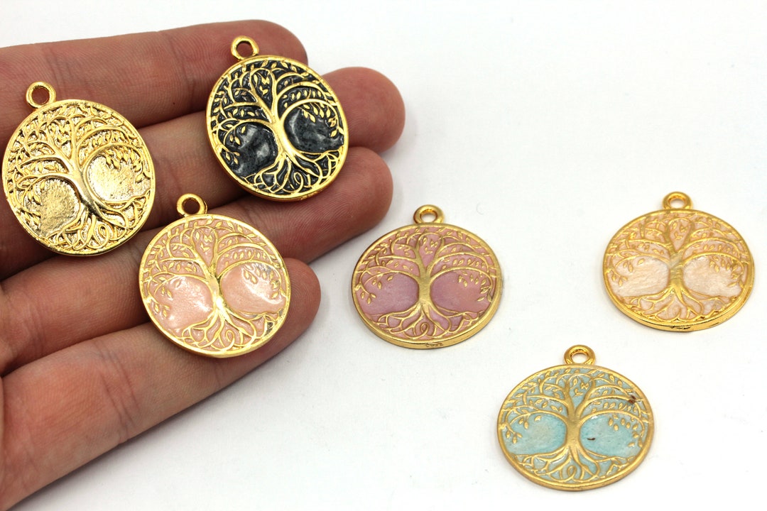 26x31mm 24k Shiny Gold Tree of Life Charm, Enamel Tree of Life Charm ...