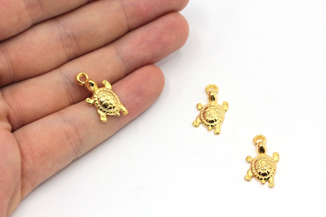 11x22mm 24k Shiny Gold Plated Turtle Charm, Toroise Charm, Tiny Turtle ...