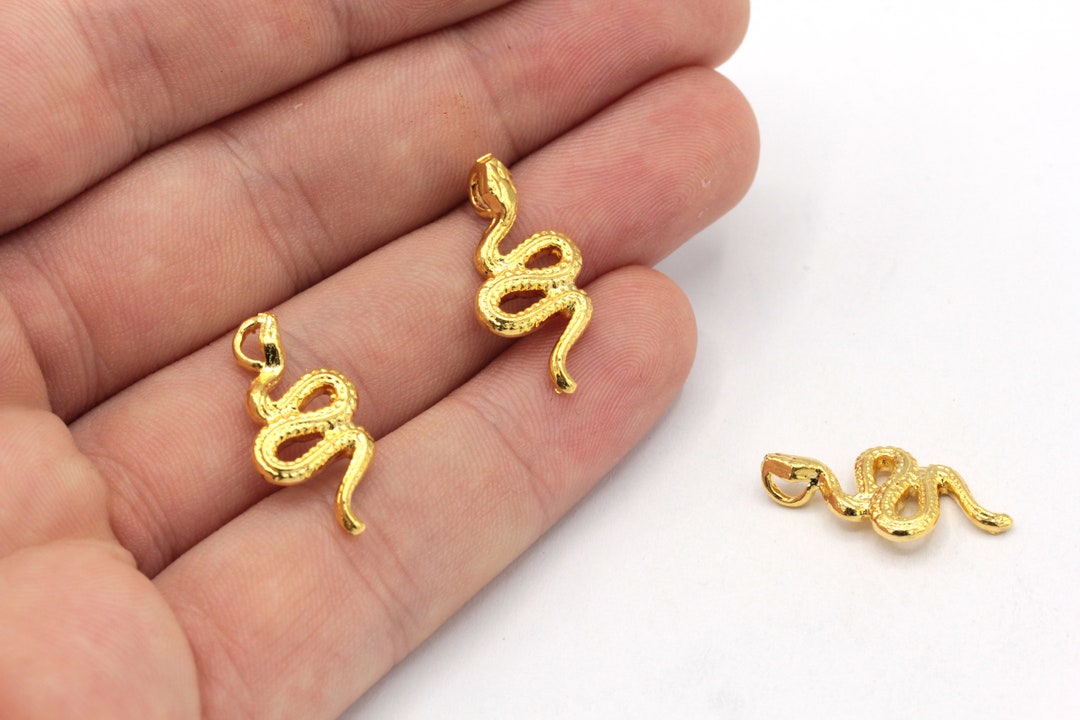10x23mm 24k Shiny Gold Plated Mini Snake Charm, Tiny Snake Charm, Gold ...
