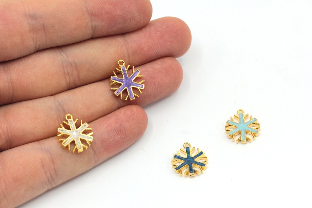 13x15mm 24k Shiny Gold Plated Snowflake Charm, Enamel Snowflake Charm ...
