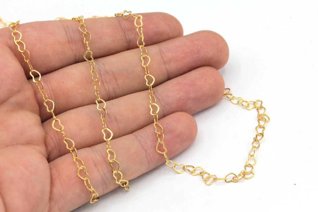4x6mm 24k Shiny Gold Plated Tiny Heart Chain, Heart Link Chain, Gold ...