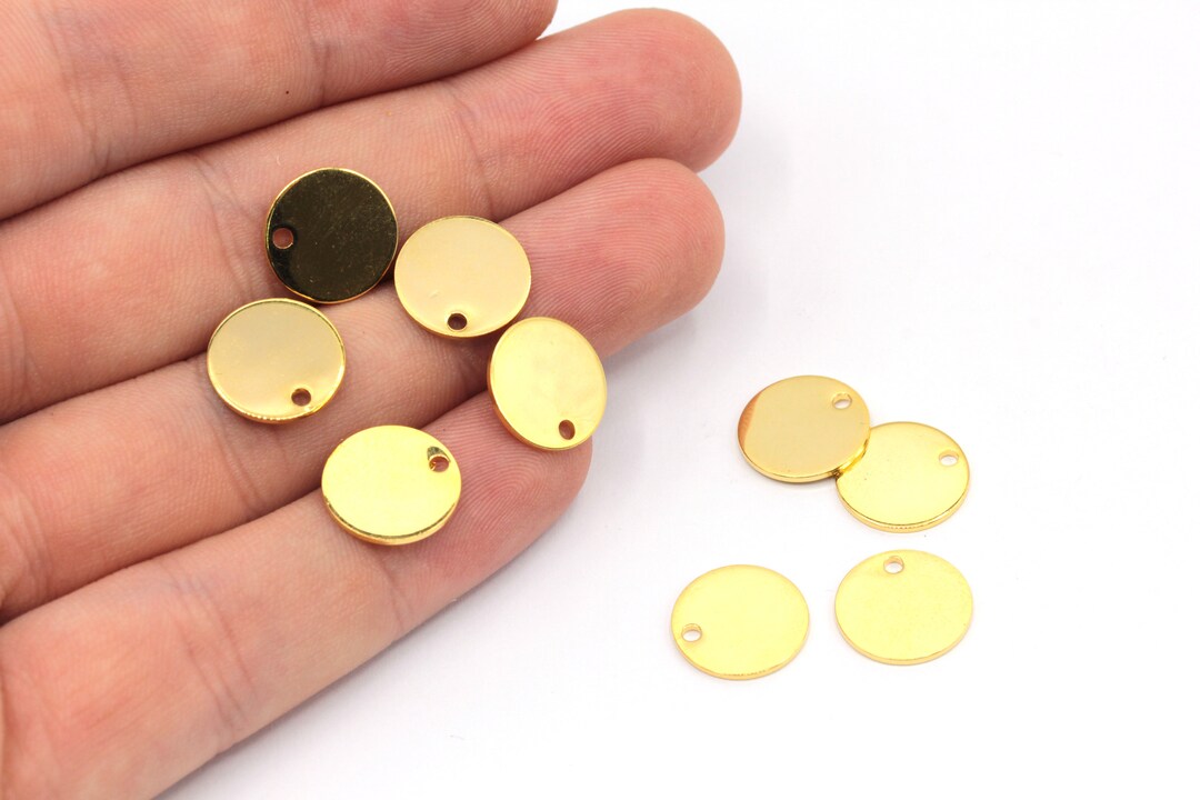 12mm Gold Tiny Round Charm, Round Disc Charm, Stamping Tag, Flat Disc ...