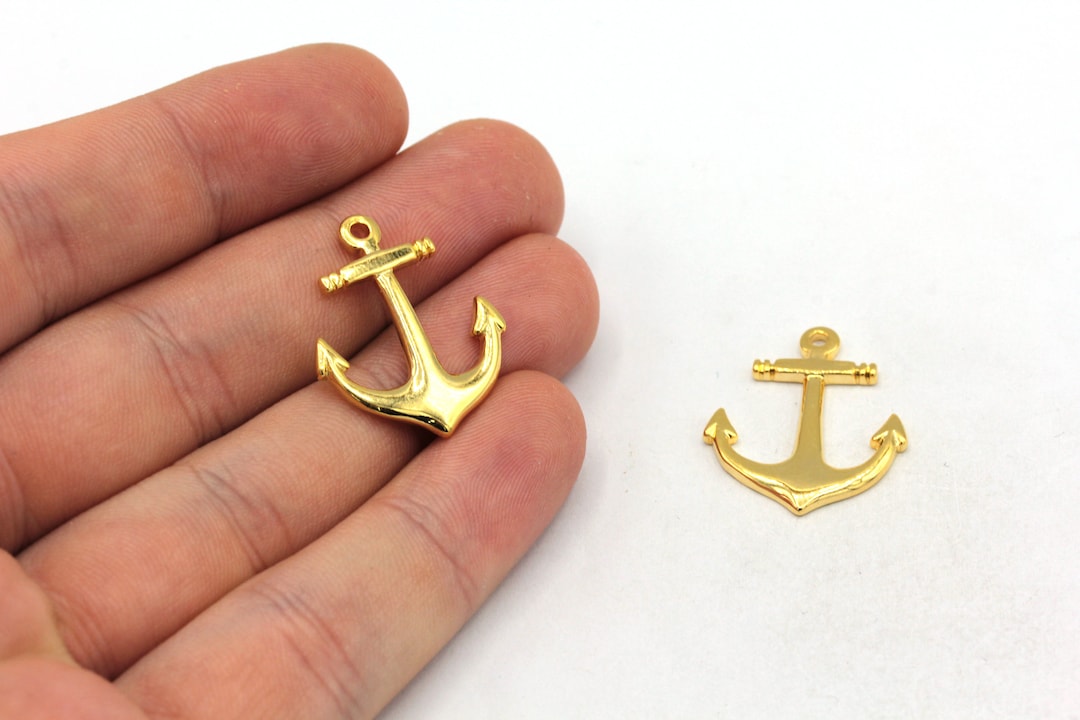 20x24mm 24k Shiny Gold Ship Anchor Charm, Anchor Pendant, Gold Charms ...
