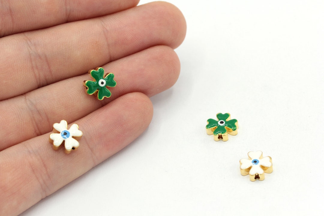 8mm 24k Shiny Gold Plated Enamel Clover Beads, Clover Bracelet Charm ...