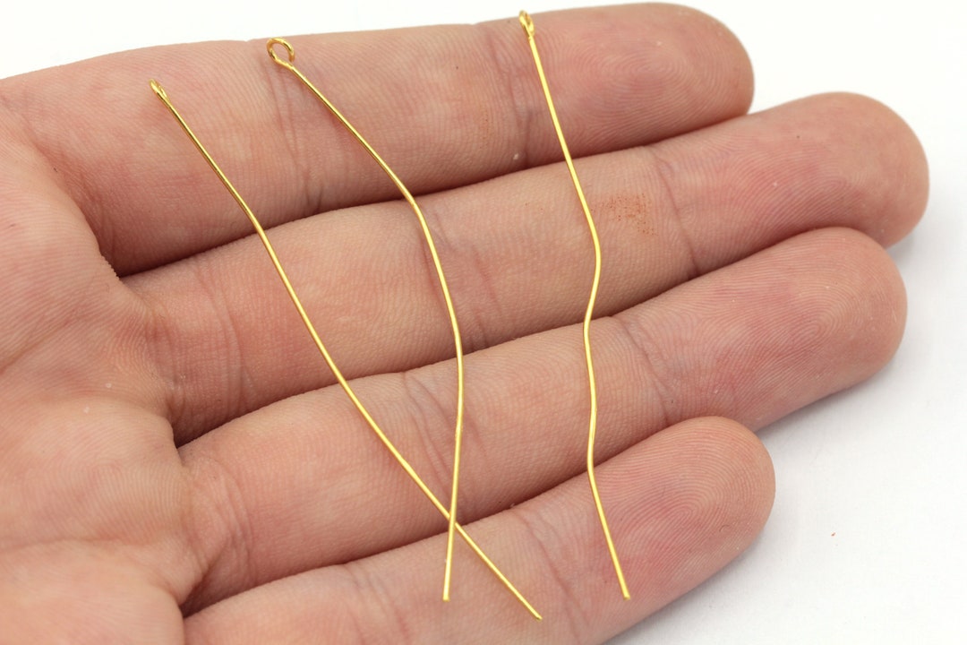 50 Pcs 23 Ga 60mm 24k Shiny Gold Plated Eye Pin, Gold Eye Pin, Eye Pins ...
