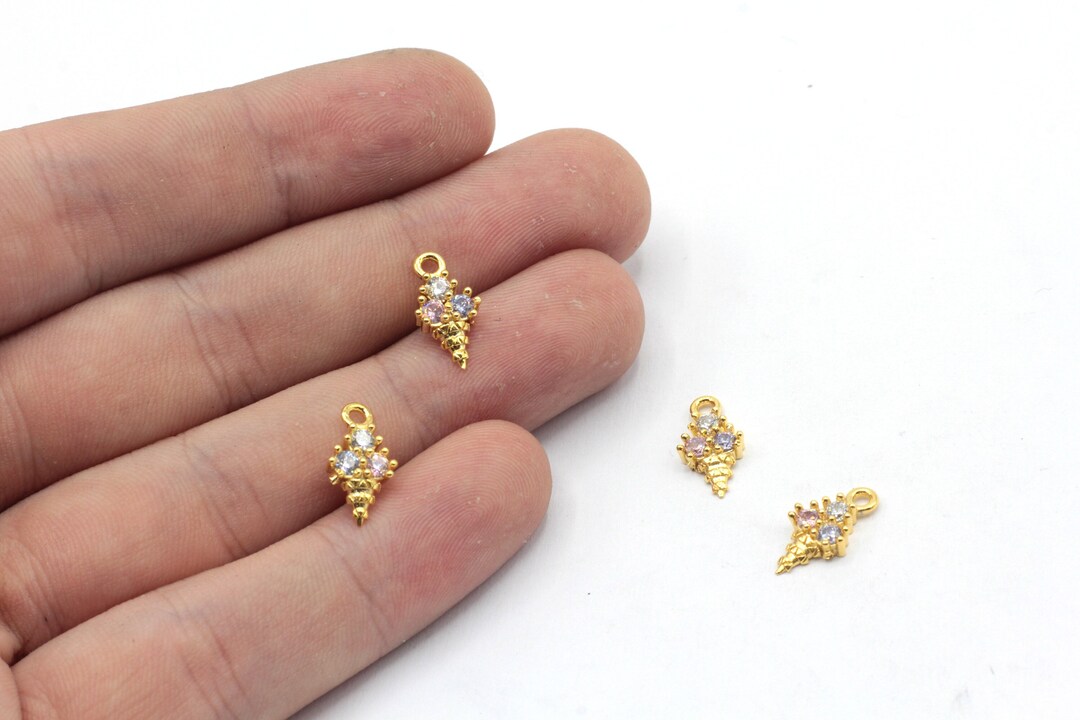 7x13mm 24k Shiny Gold Plated Tiny Ice Cream Charm, CZ Micro Pave Ice ...