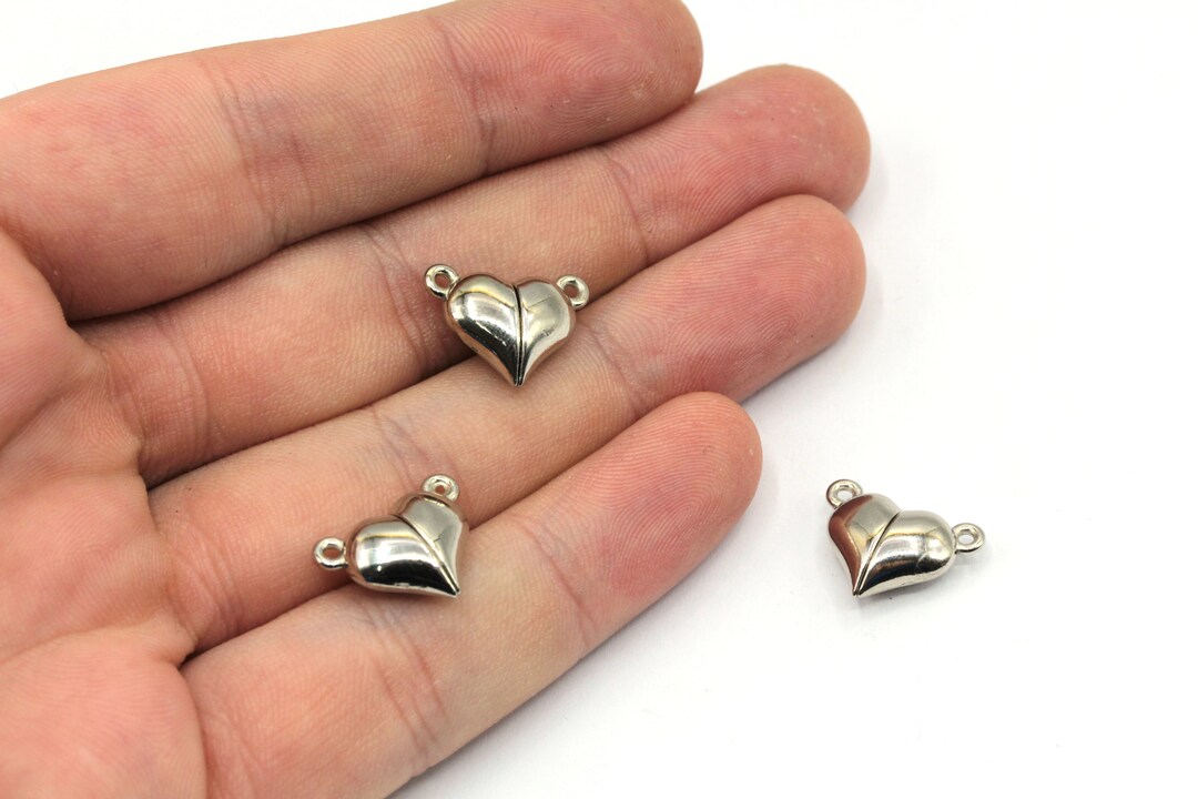 12x16mm Rhodium Heart Magnetic Clasps, Love Magnetic Charms, Heart ...